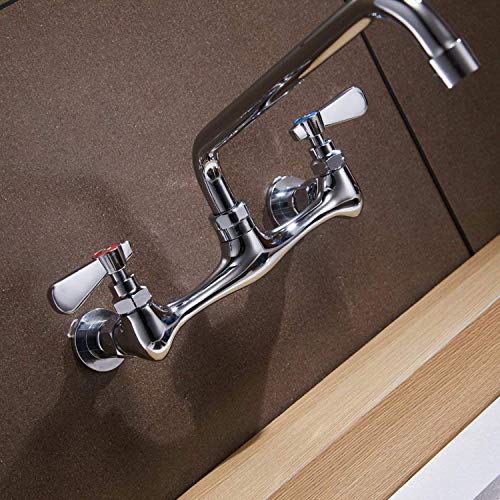 Kitchen Faucet Wall Mount Commercial Sink Faucet Kitchen Utility Laundry 8 Inch Swivel Spout 2 Dual Handle Restaurant Chrome Mixer Tap