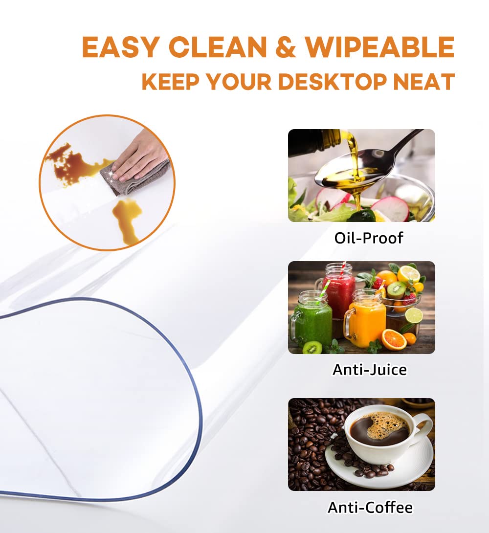 40 Inch Round Clear Table Cover Protector, Thick Plastic Tablecloth Vinyl Easy Clean, Protective PVC Table Desk Mat Pad for Round Coffee Table Living Dining Room Kitchen Waterproof Heat Resistant