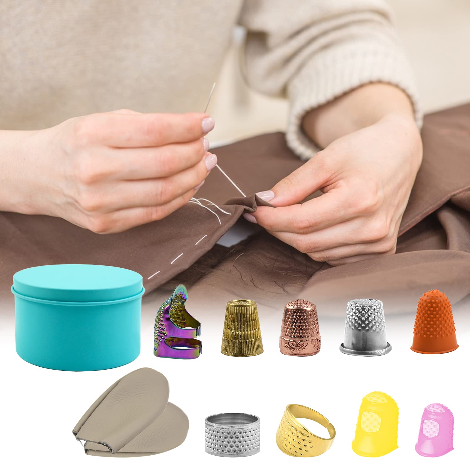 4 Pieces Sewing Thimble, Metal Copper Sewing Thimble Finger Protector Adjustable Finger Shield Ring Fingertip Thimble Sewing Quilting Craft Accessories DIY Sewing Tools
