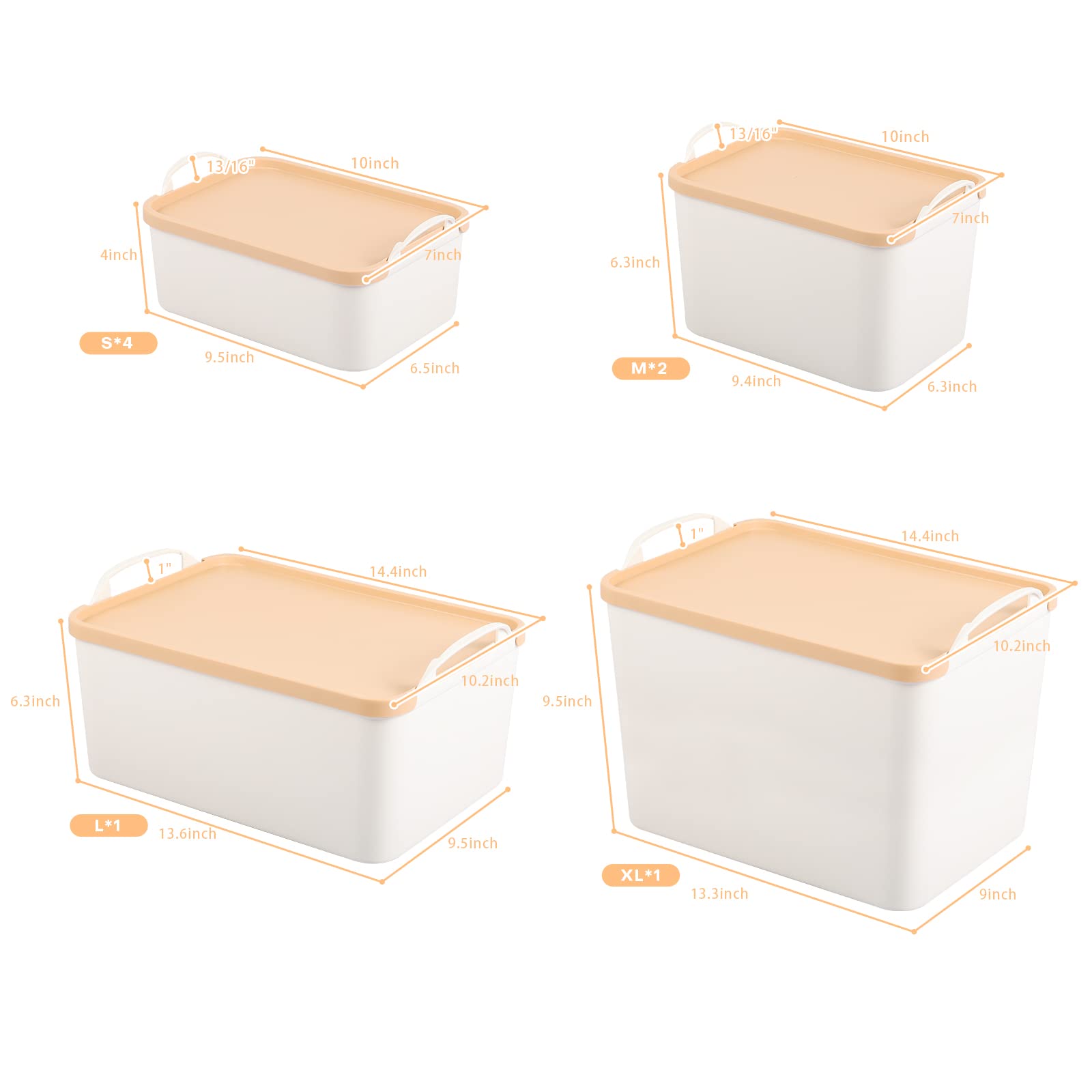 ANMINY 8PCS Plastic Storage Bins Containers with Lids, Large White Storage Organization Bins Boxes, Lidded Plastic Storage Baskets for Closet Shelves Drawers Desktop Home Office, Wheat Lids