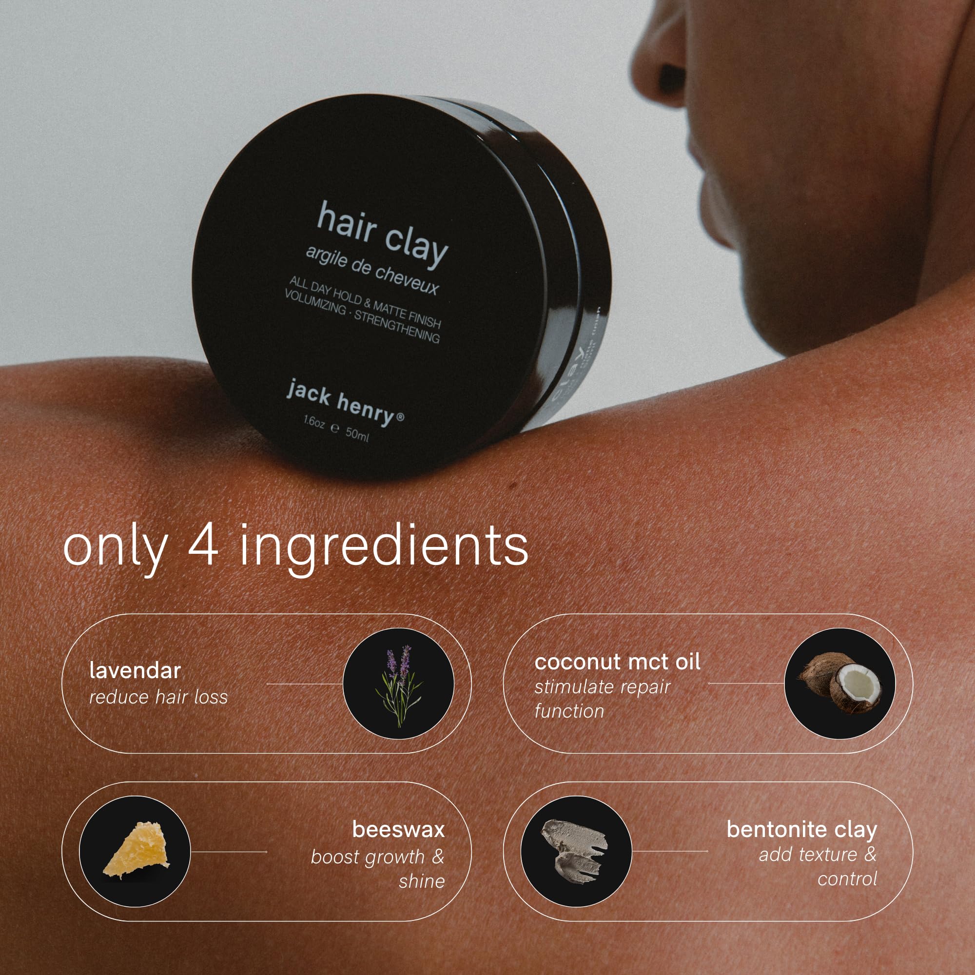 Jack Henry Hair Clay Styling Product, Add Thickness & Texture, 4 Ingredients, 1.6 oz