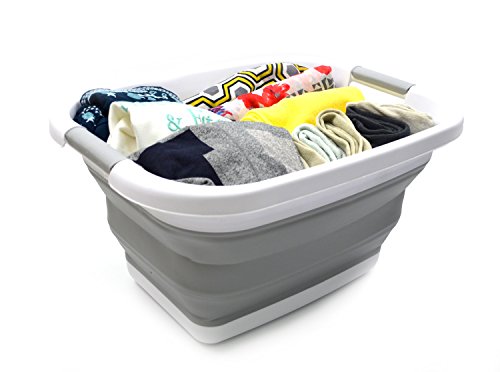 SAMMART Set of 2 - 25L (6.6 gallon)Collapsible Laundry Basket/Tub-Foldable Storage Container / Organizer-Portable Washing Bin - Space Saving Hamper, Water capacity: 20L (5.28 gallon) (2, Grey)