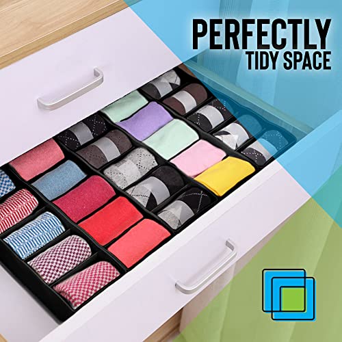 Uncluttered Designs Drawer Dividers (Set of 5) β Modern Organization for Your Ties, Socks, Underwear & Bathroom Storage in Sturdy Plastic - Washable & Sleek (Black)