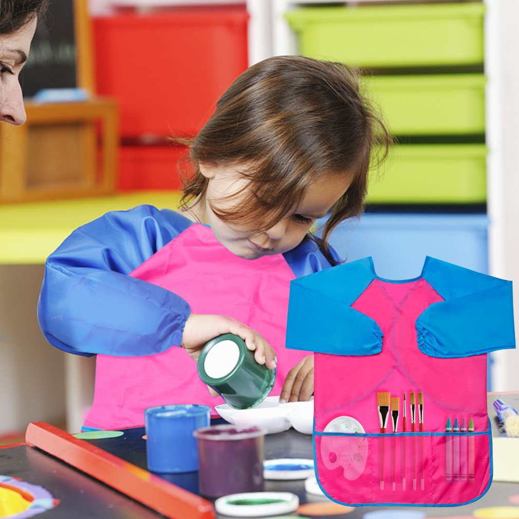 BAHABY Kids Art Smocks 4 Pack Painting Apron Waterproof Artist Smock with Long Sleeve and 3 Pockets for Age 3-8 Years
