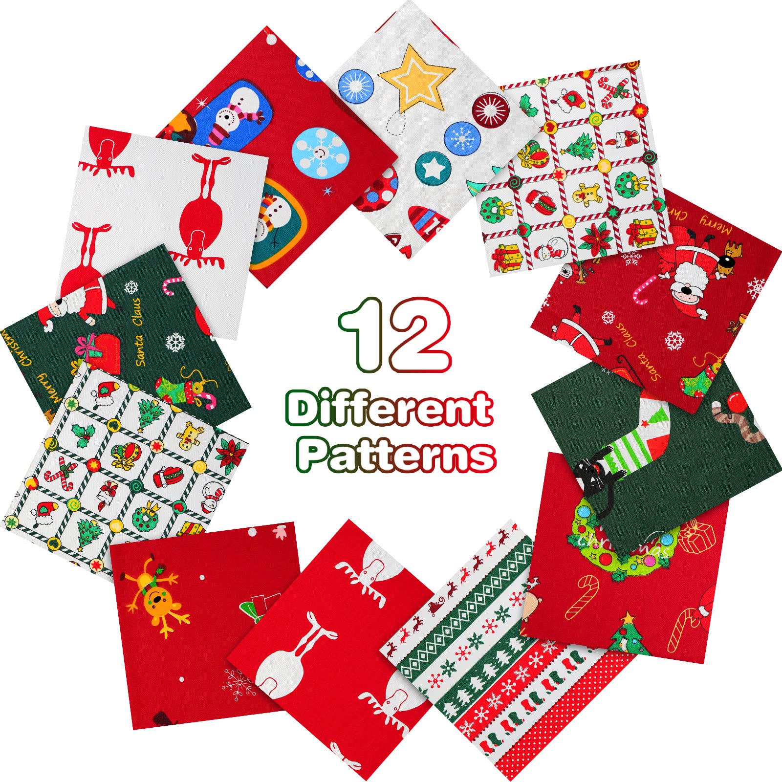 48 Pieces Christmas Fabric Bundles 5.9 x 5.9 Inch Assorted Quarter Bundles Square Christmas Tree Quilting Patchwork Precut Santa Claus Printed Fabric Scraps for Christmas Sewing DIY Crafts