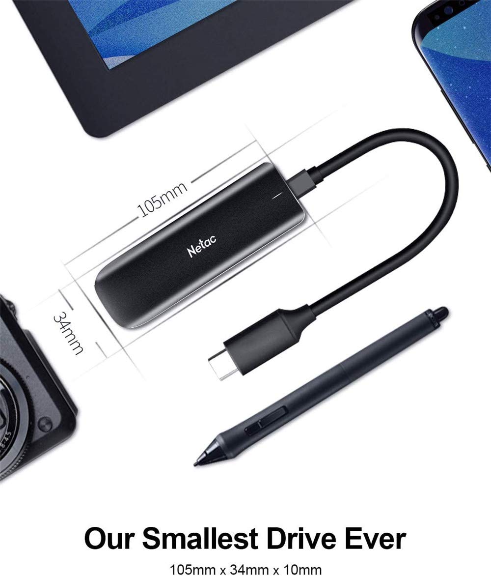 Netac SSD External Drive, 500GB Portable SSD for Type C, Up to 980MB/s, NVME SSD PCIE, USB 3.2 Gen2 10Gbps External Solid State Drive