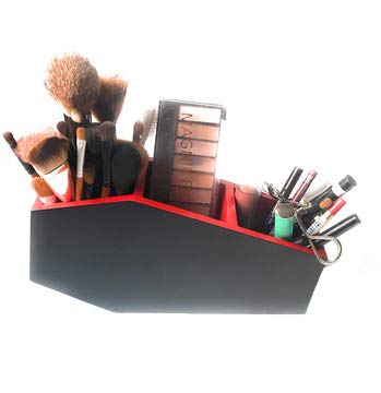 Underground Whispers Red Coffin Makeup Brush Holder - Triple Compartment Vanity Organizer and Desk Storage for Lipstick & Eyeshadow Pen - Skincare Cosmetic Display Cases for Bathroom (Red)