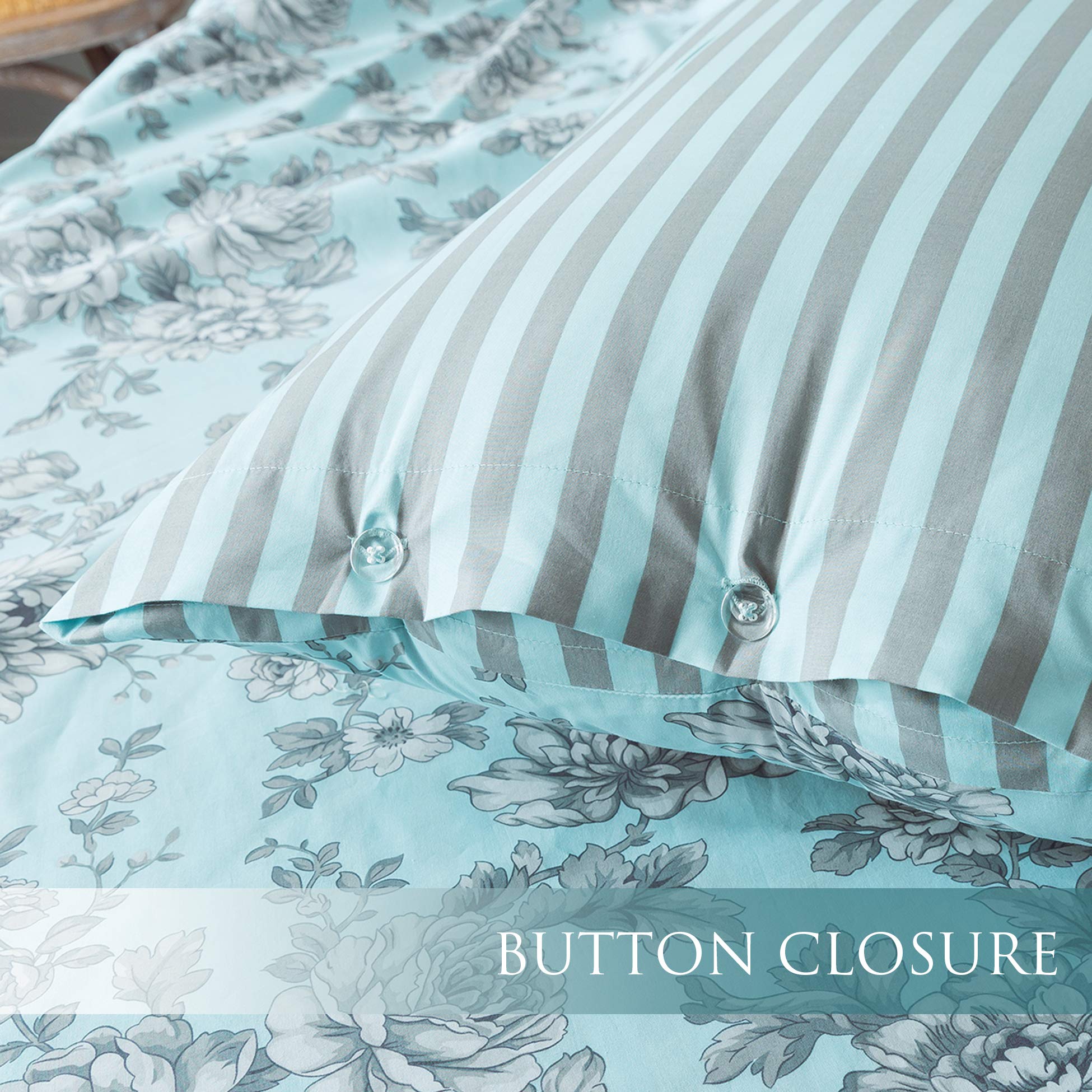 ANNA.Z HOME 3-Piece Cotton Duvet Cover Set. 100% Cotton Percale Fabric. Real Reversible Design. Pre-Washed Printed Fabrics. Soft and Easy Care. Modern Farmhouse Style. (Green, King Set)
