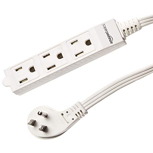 Amazon Basics Rectangular Indoor Extension Cord Power Strip - 6-Foot, 3-Prong ,Flat Plug, Grounded - 13 Amps, 1625 Watts, 125 VAC - 2-Pack, White