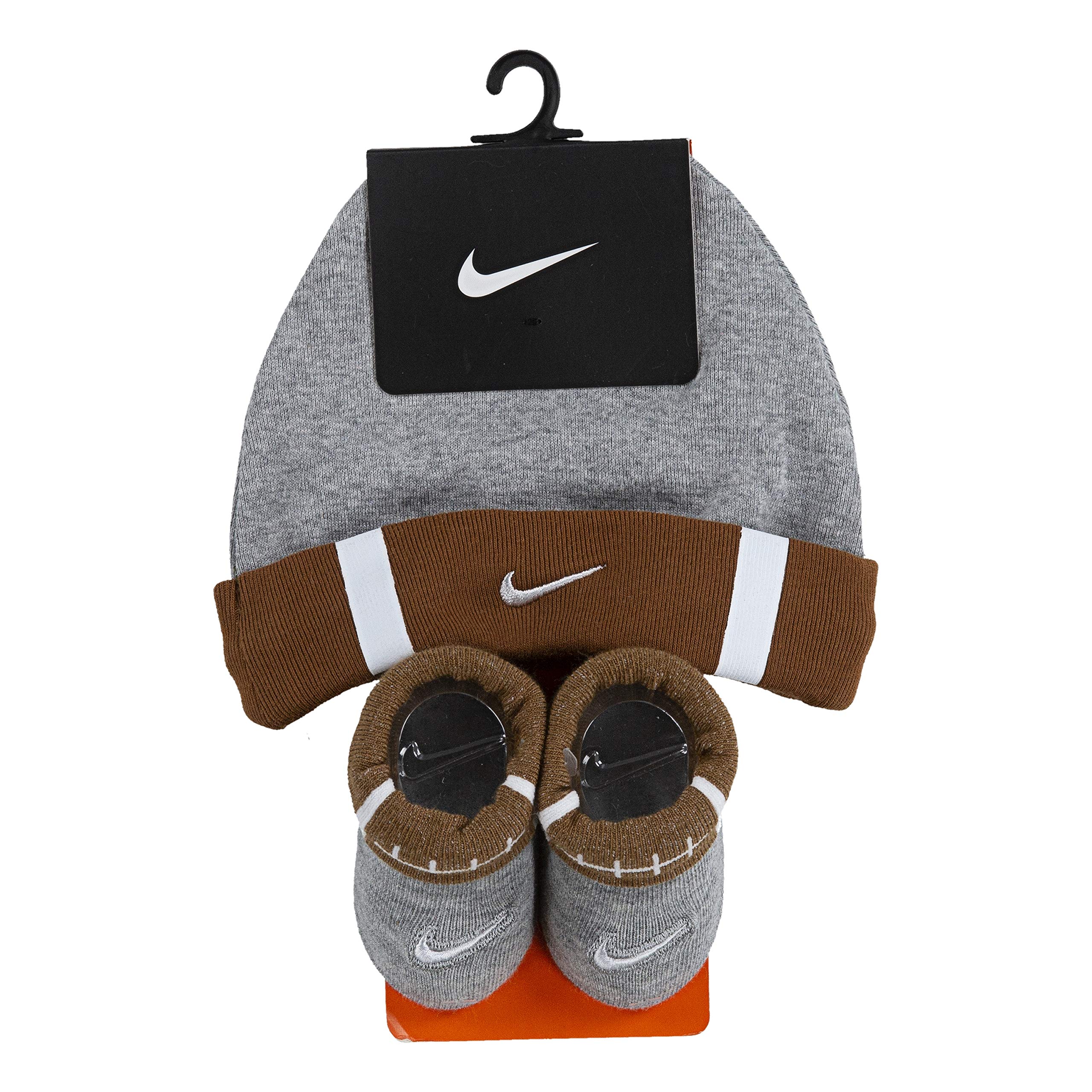 NIKE Children's Apparel Baby Hat and Bootie Two Piece Set, Grey Football Cuff, 0/6M