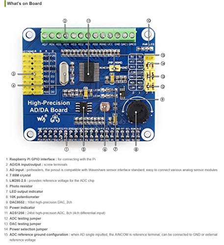 XYGStudy for Raspberry Pi 4B/3B+/3B/2B/B+/A+ Jetson Nano High-Precision AD/DA Expansion Board Sheild Onboard ADS1256 DAC8552 ADC DAC Jumper