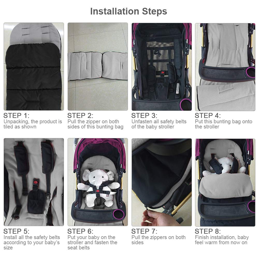 Kidsidol Baby Sleeping Bag Universal Bunting Bag Stroller Footmuff Cover 3-in-1 Baby Stroller Blanket Waterproof Windproof Stroller Annex Mat Keep Warm and Detachable (Grey)