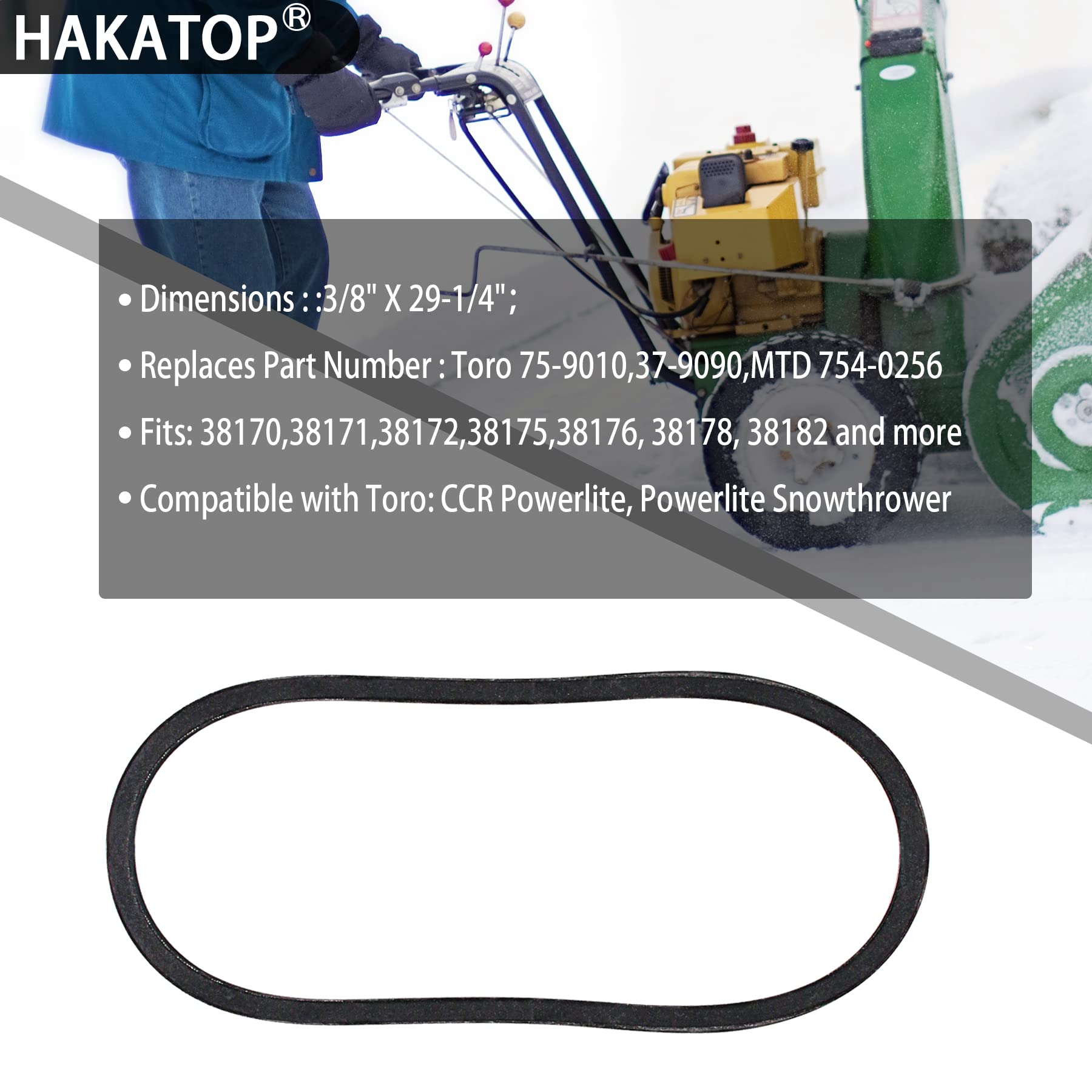 75-9010 3/8" X 29-1/4" Snowblower Drive Belt Replacement for Toro 37-9090 MTD 754-0256 38170 38171 38172 38175 38182
