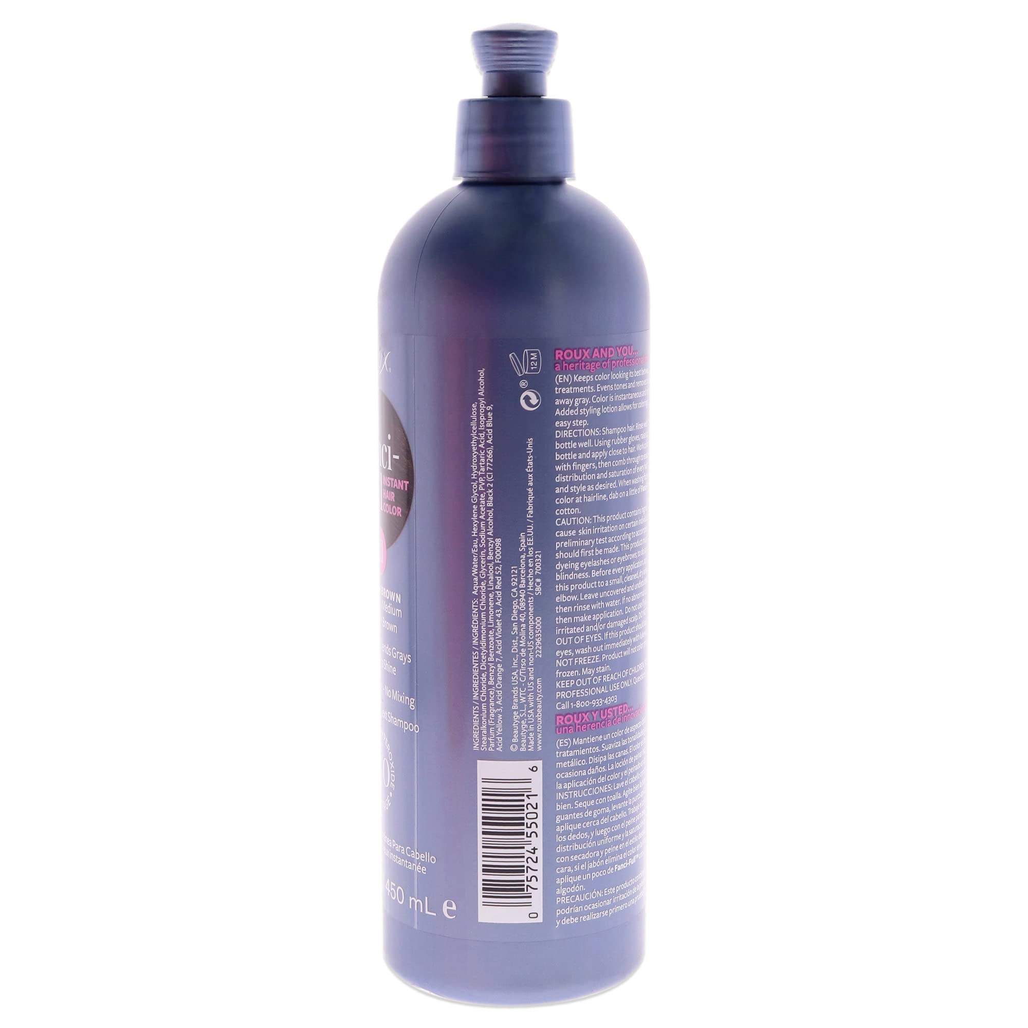 Fanci-Full Instant Hair Color Rinse by Roux, 21 Plush Brown ,Temporarily Evens Tones, Blends Away Gray, 15.2 Oz