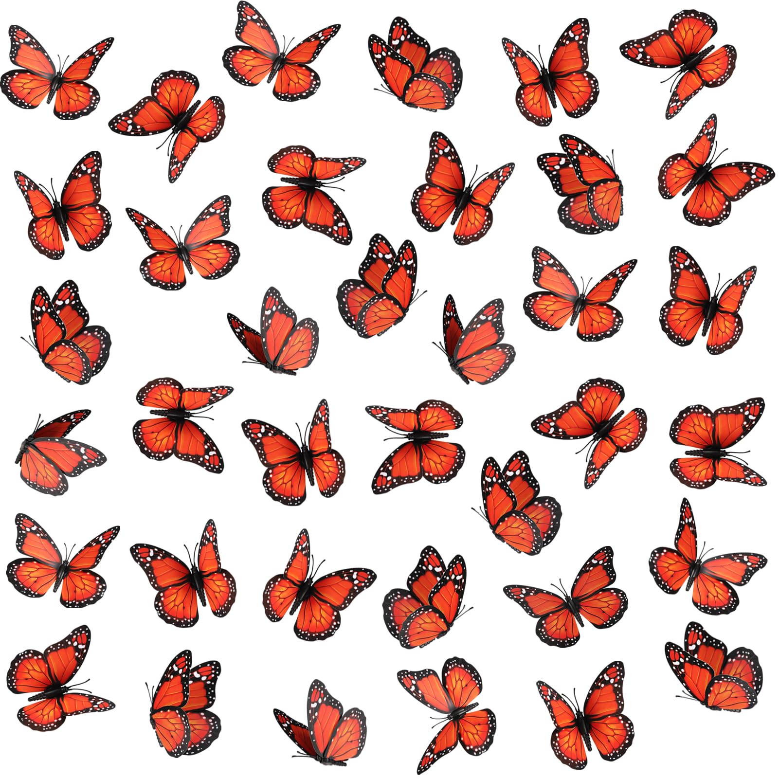 48 Pcs Monarch Butterfly Decorations, Orange Artificial Monarch Butterfly for Craft Home Room Wedding Birthday Party Decor