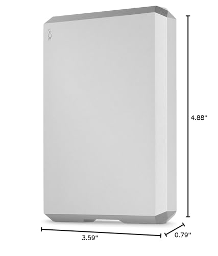 LaCie Mobile Drive 4TB External Hard Drive Portable HDD – Moon Silver USB-C USB 3.0, for Mac and PC Desktop, 1 Month Adobe CC (STHG4000400)