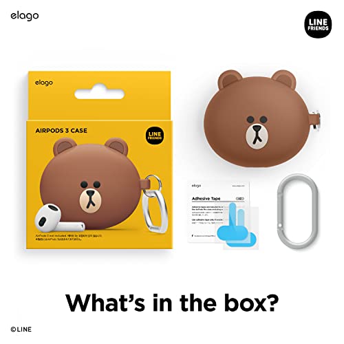 elago | LINE Friends Case Compatible with AirPods 3 Case Cover, Cute 3D Design Case Compatible with AirPods 3rd Generation Case 2021, Protective Silicone Case with Keychain, Wireless Charging (Brown)