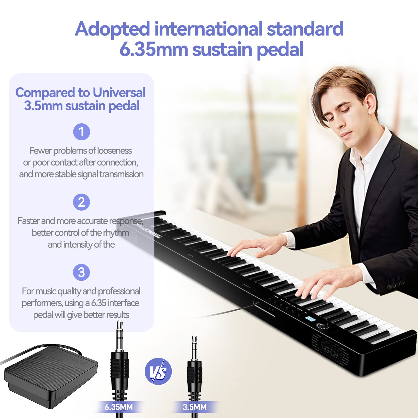 61-Key Foldable Digital Piano Keyboard, Full Size Semi-Weighted Keyboard & 1800mAh Battery Support USB/MIDI with Bluetooth Sheet Music Stand Sticker Bag Audio Cable Earphones Fit for Beginners Kids