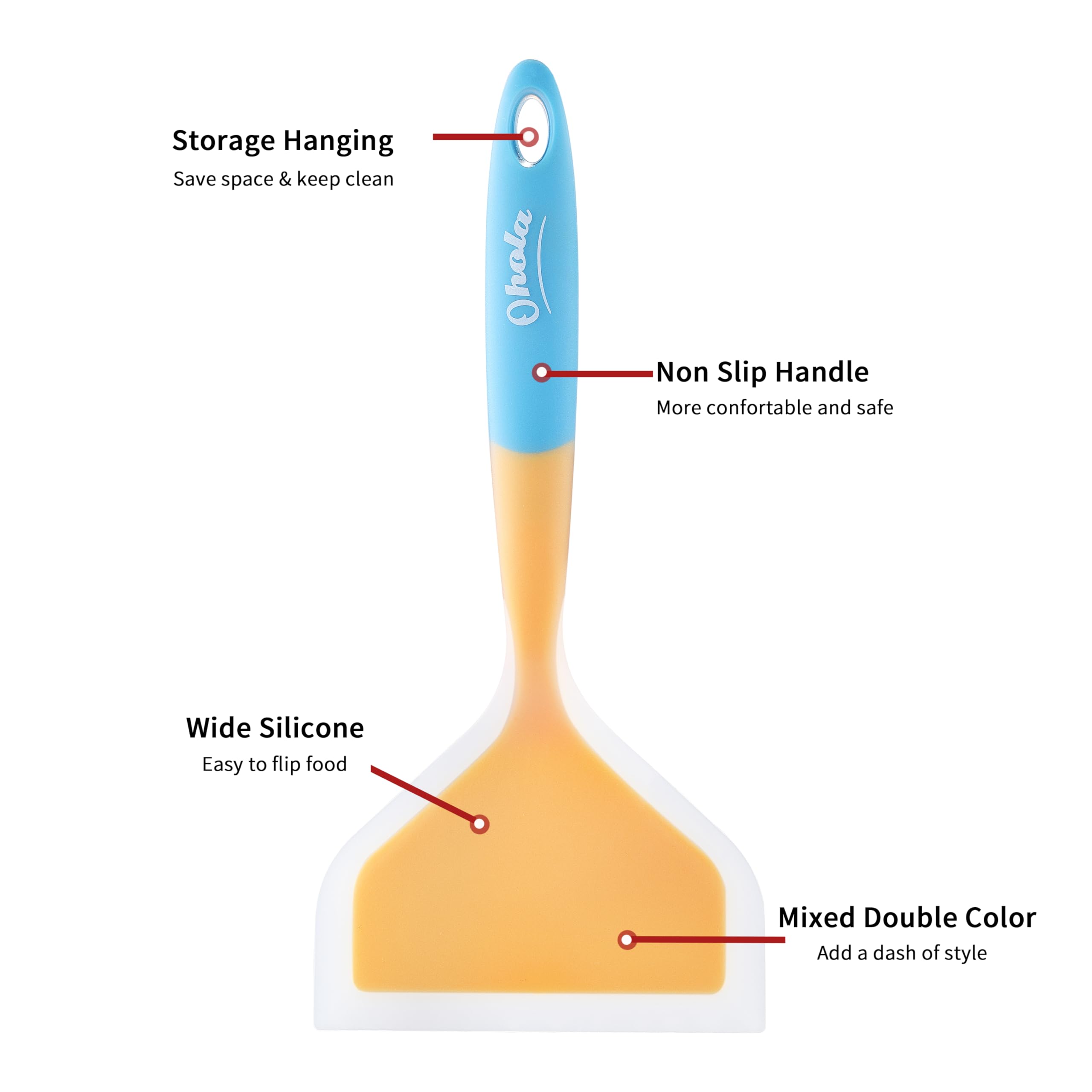 2PCS Wide Silicone Spatulas, OHOLA Heat Resistant Silicone Spatula Set, Kitchen Spatula for Pancake, Eggs, Fish and more, Flexible Turner with Short Handle, BPA-FREE, Dishwasher Safe (Multi-Color)