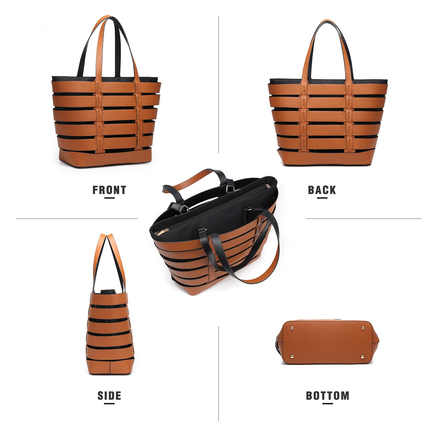 2Pcs Women Tote Handbag Oxford Cloth Purse Top Handle Work Bag Large Capacity Shoulder Bag For Work(Black)