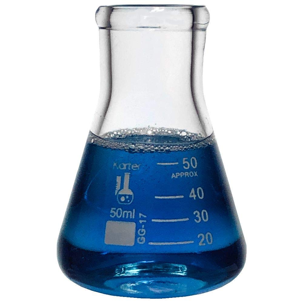 Glass Erlenmeyer Flask Set with Magnetic Stir Bar - 3 Sizes - 50, 150 and 250ml, 3.3 Borosilicate Glass, Karter Scientific 214U7