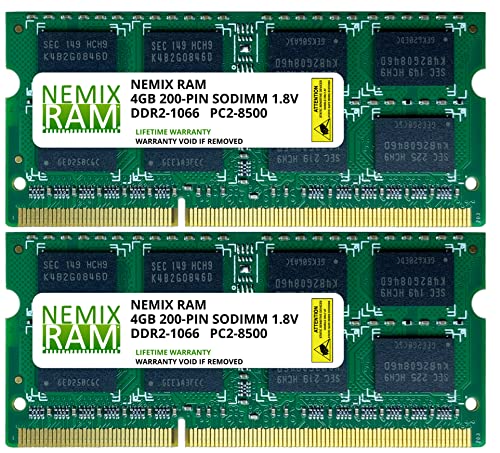 8GB (2x4GB) DDR3-1066MHZ PC3-8500 2Rx8 SODIMM Laptop Memory by NEMIX RAM