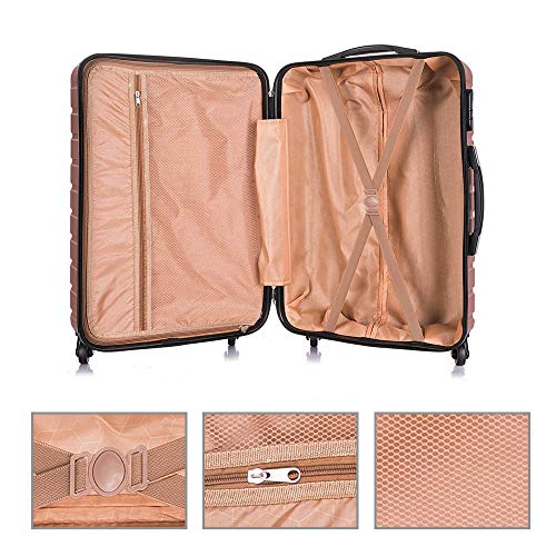 Apelila 4 Piece Hardshell Luggage Sets,Travel Suitcase,Carry On Luggage with Spinner Wheels Free Cover&Hanger Inside (Rose Gold)