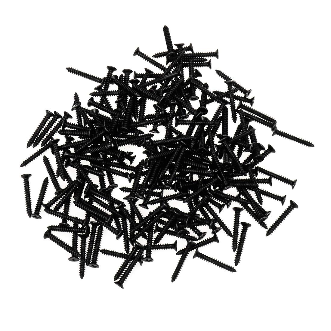 Xiaoyztan 200 Pcs M2.3x16mm Flat Head Cross Drive Pointed Wood Screws Black Oxide Coated Carbon Steel Self-Drilling Screws