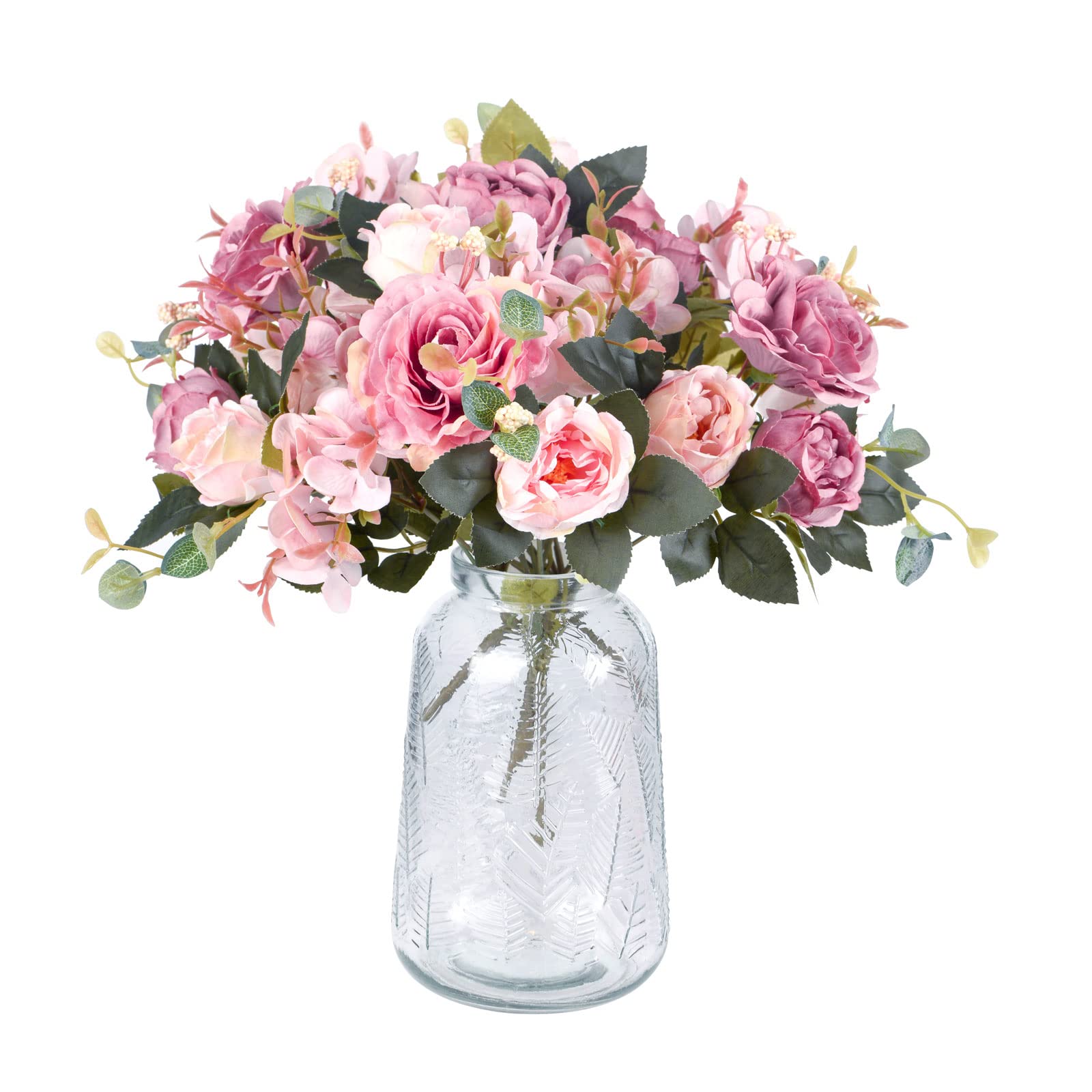 CONVEY 2PCS Pink Peony Hydrangea Silk Flowers Bouquet, Preserved Real Artificial Peonies Flowers Fake Flower for Garden Home Decor Flower Arrangement Wedding Baby Shower Party(1Light Pink+1Dark Pink)