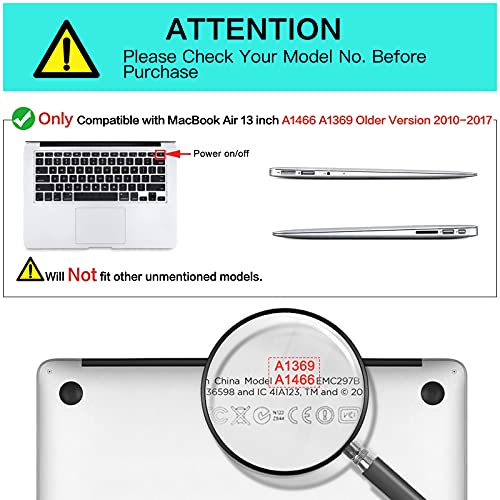 MOSISO Compatible with MacBook Air 13 inch Case (A1369 A1466, Older Version 2010-2017 Release), Plastic Hard Shell Case & Sleeve Bag & Keyboard Cover & Webcam Cover & Screen Protector, Clear&Gray
