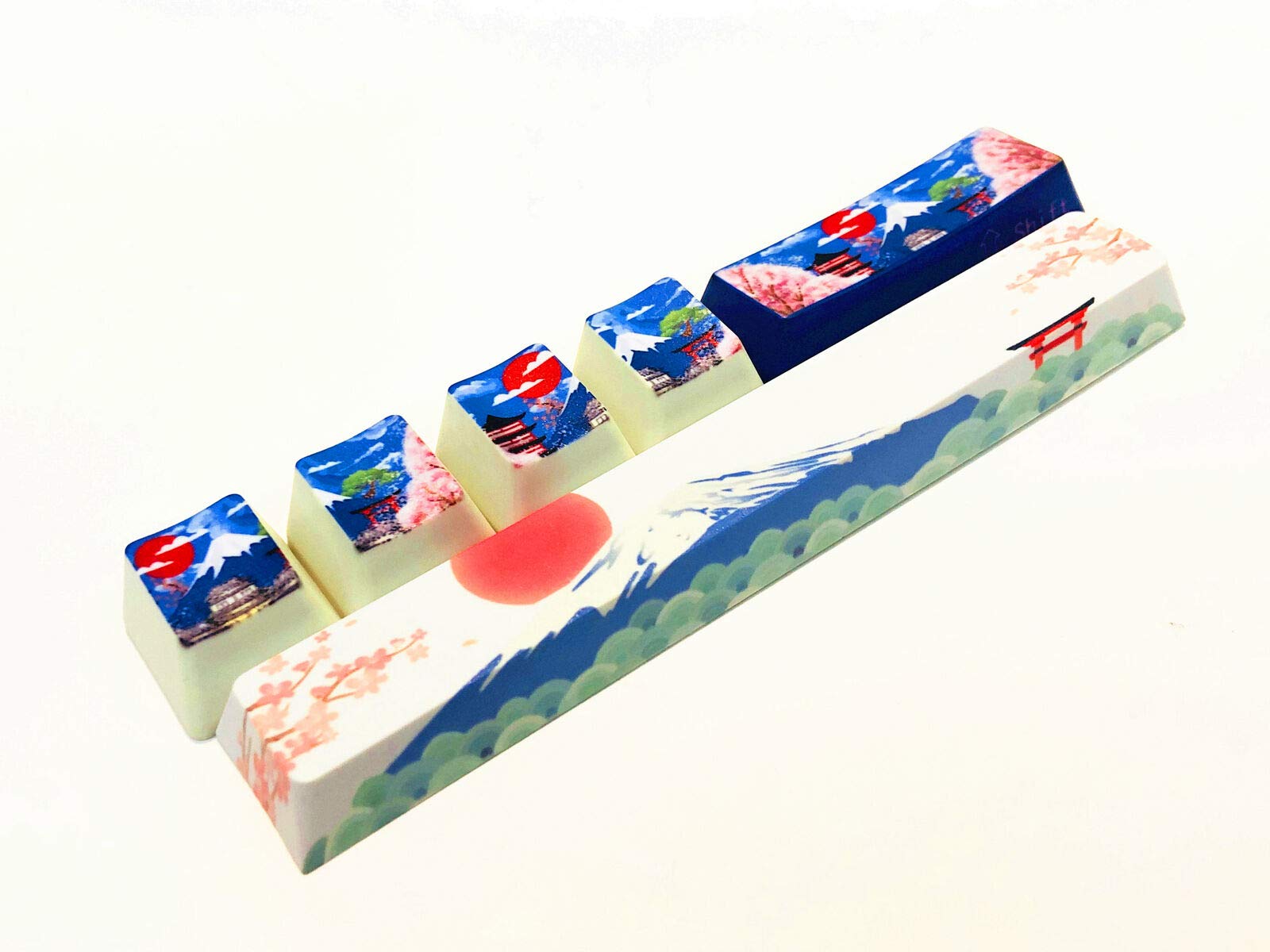 Mount Fuji Pink Sakura 6.25u Spacebar Keycap 2.75x Shift R4/ESC PBT Keyset Dye-Sublimation Artisan Switch OEM Profile for Cherry RGB MX Mechanical Gaming Keyboards (6.25x Spacebar Keycap)