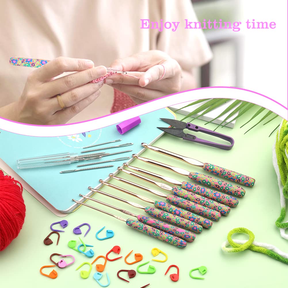 40 Pcs Crochet Hooks Set, Ergonomic Crochet Hooks Kits, Soft Grip Crochet Needles for Arthritic Hands, with Large-Eye Needles and Other Crochet Supplies, for Yarn Craft Crochet Kit for Beginner