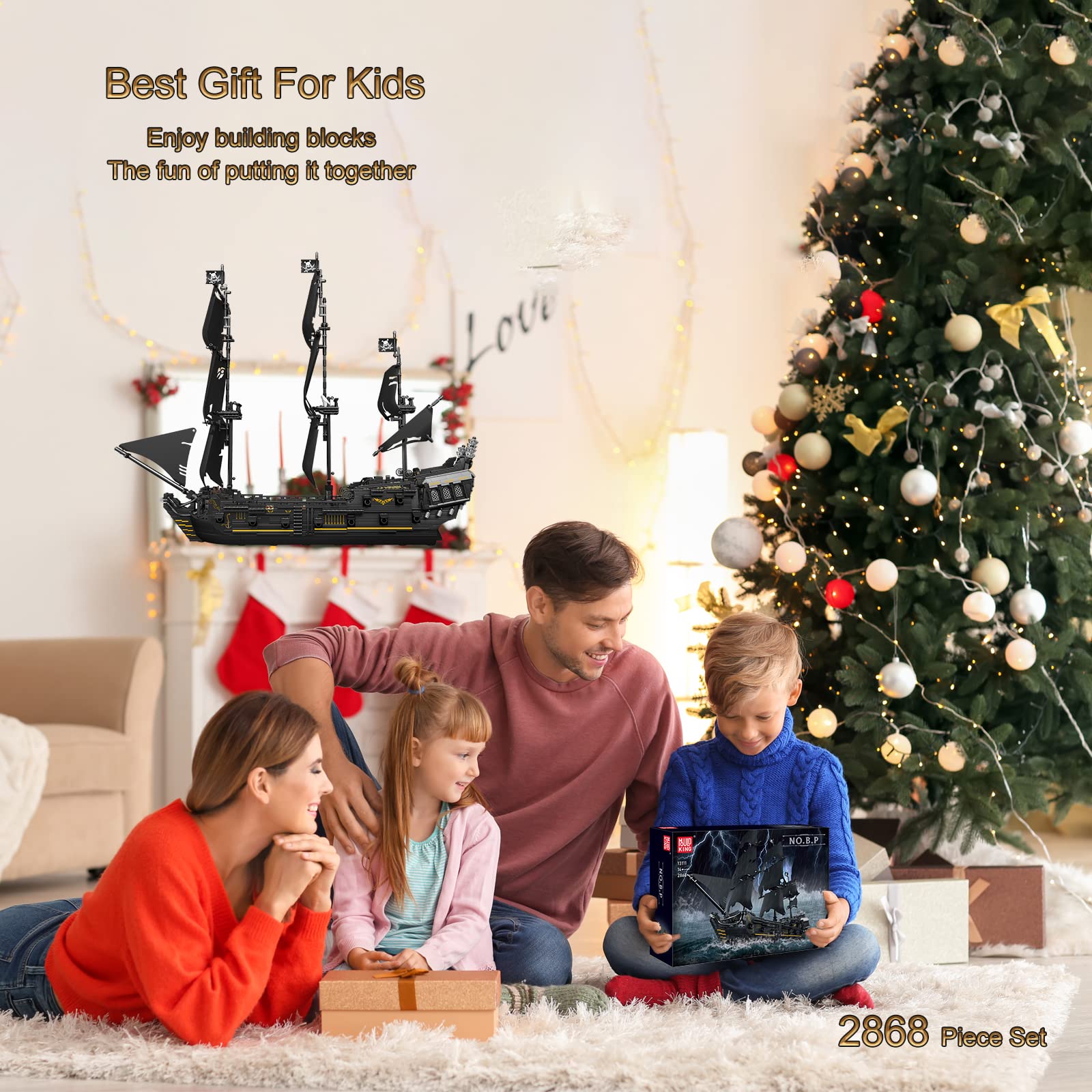 Addshiny Black Pearl Caribbean Pirate Ship Model Building Blocks Kit, MOC Sailboat Model Set Construction Assembly Toy for Kids and Teens (2868 PCS)