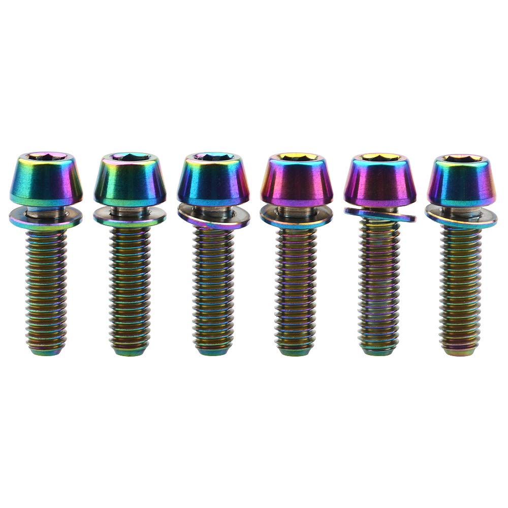 Wanyifa Titanium Ti Allen Hex M5x16 18mm Tapered Head Bolt with Washer Screw for Bicycle Stem Parts Pack of 6 (Ranibow, M5x18mm)