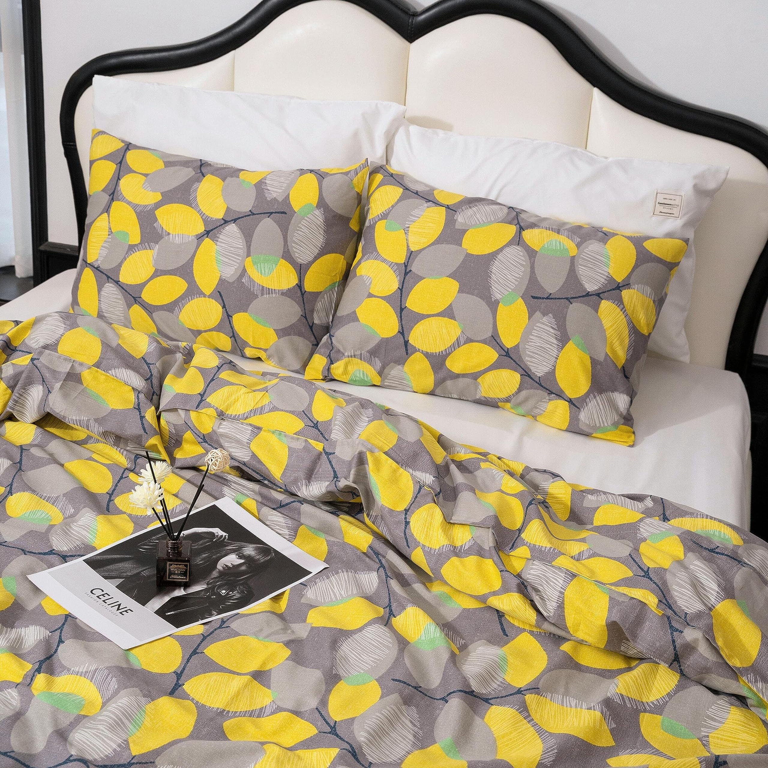 VDhome King Size Cotton Duvet Cover Set, Triangle Pattern Bedding Set, 3 Pieces, Geometric Duvet Cover with Zipper 90"x104" with 8 Corner Ties and 2 Pillowcases 20"x36"