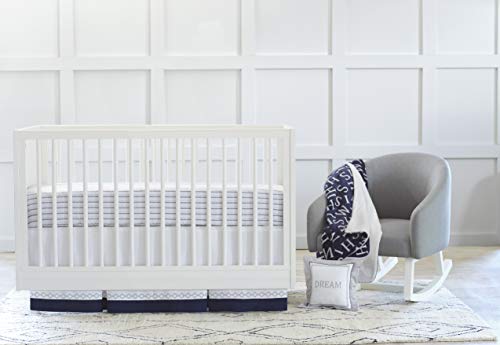 Just Born Boys and Girls Newborn Infant Baby Toddler Nursery 2 Fitted Crib Sheets and Bedding Skirt 3-Piece Set, Navy/Grey, One Size