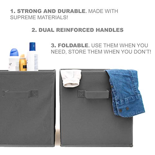 Pomatree Storage Cubes - 11 inch Cube Storage Bins (9 Pack) | Foldable Cubby Organizer Bin for Closet, Clothes and Toys | 2 Reinforced Handles | Fabric Basket Bin (Dark Grey)