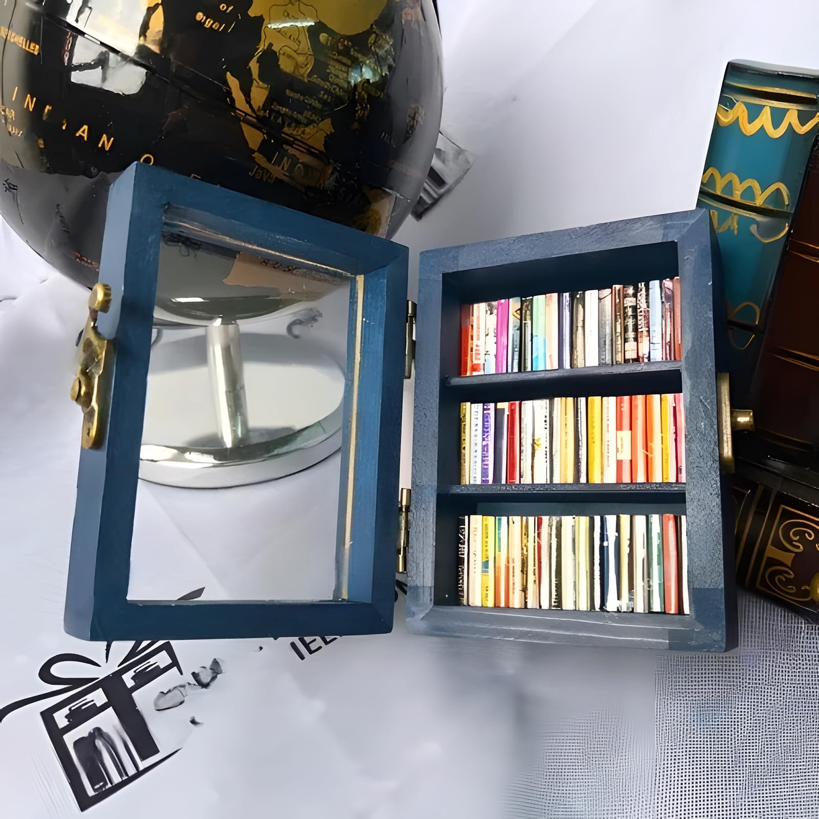 Atlodas Pocket Anxiety Bookshelf - Shake it anywhere and anytime, Stress-Relieving Small Bookshelf Display Cabinet, Blue Mini Bookshelf, Gifts for Book Lovers (1 pcs)