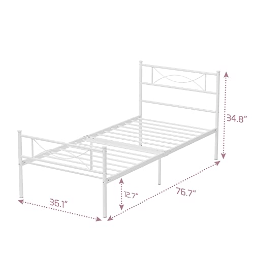Weehom Twin Bow Design Metal Bed Frame Mattress Foundation/Platform Bed Heavy Duty Steel Slat Best for Kids Adults Student White