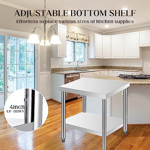 ATMTV Stainless Steel Table for Prep & Work 24x18 Inches, NSF Metal Commercial Kitchen Table with Adjustable Under Shelf and Foot for for Restaurant, Warehouse, Home, Kitchen, Garage