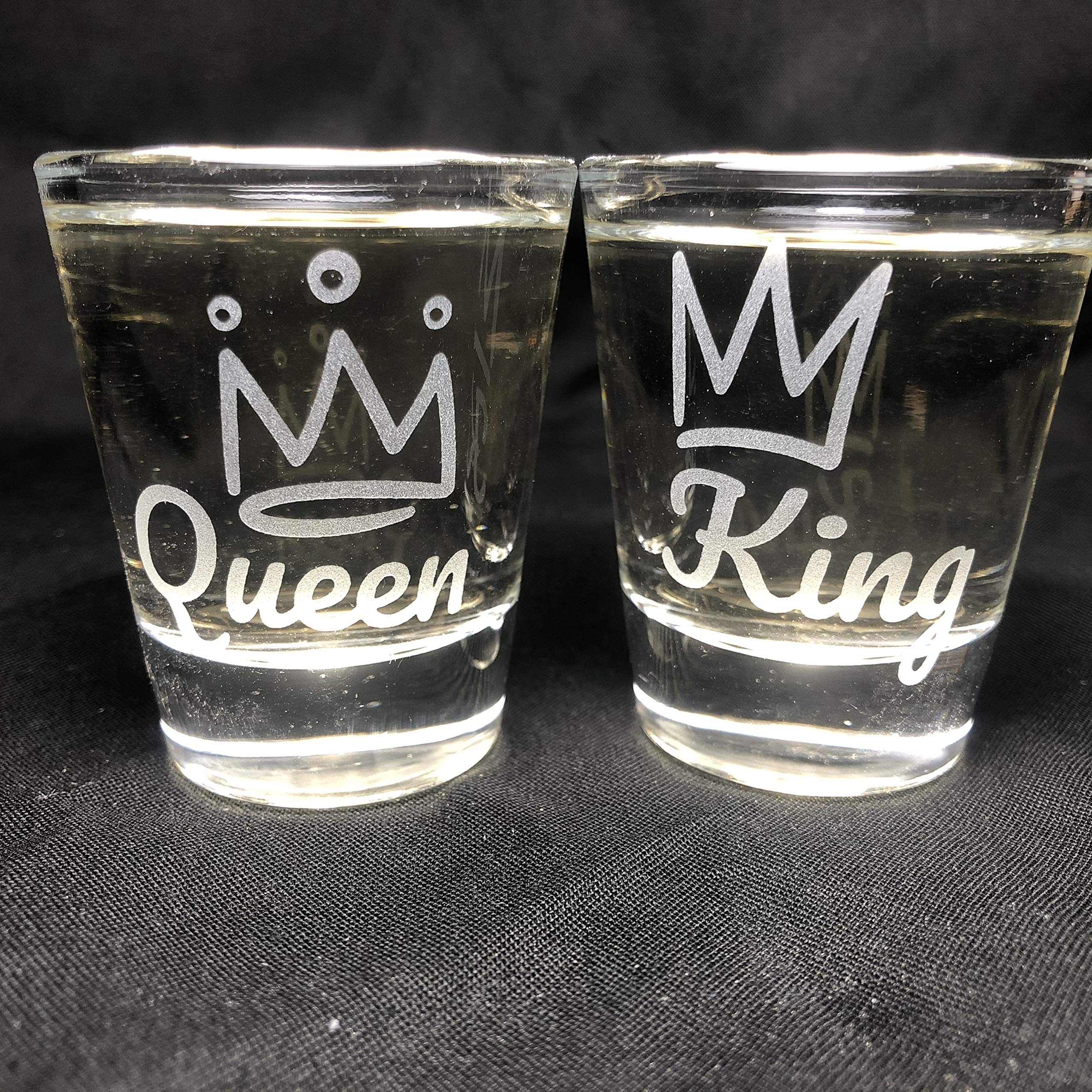 Alankathy Mugs King Queen His Hers Wifey Hubby husband Wife shot glass 1.5 oz set of 2 for anniversary wedding celebration