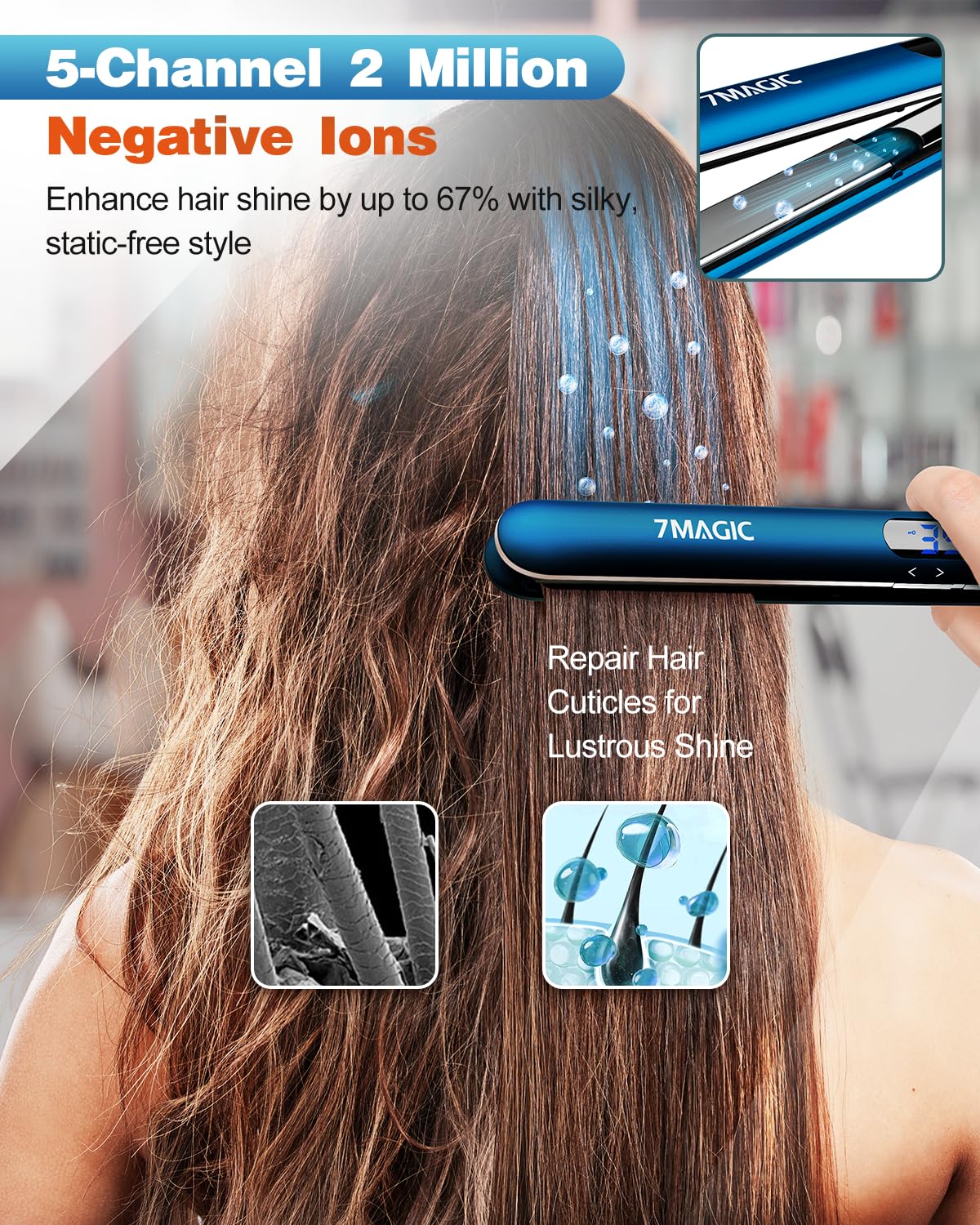7MAGIC Negative Ion Ceramic Flat Iron with Digital Display - 1 Inch Hair Straightener for Long & Short Hair, 2 in 1 Curling Iron & Straightener, Anti Static & Auto Shut-Off