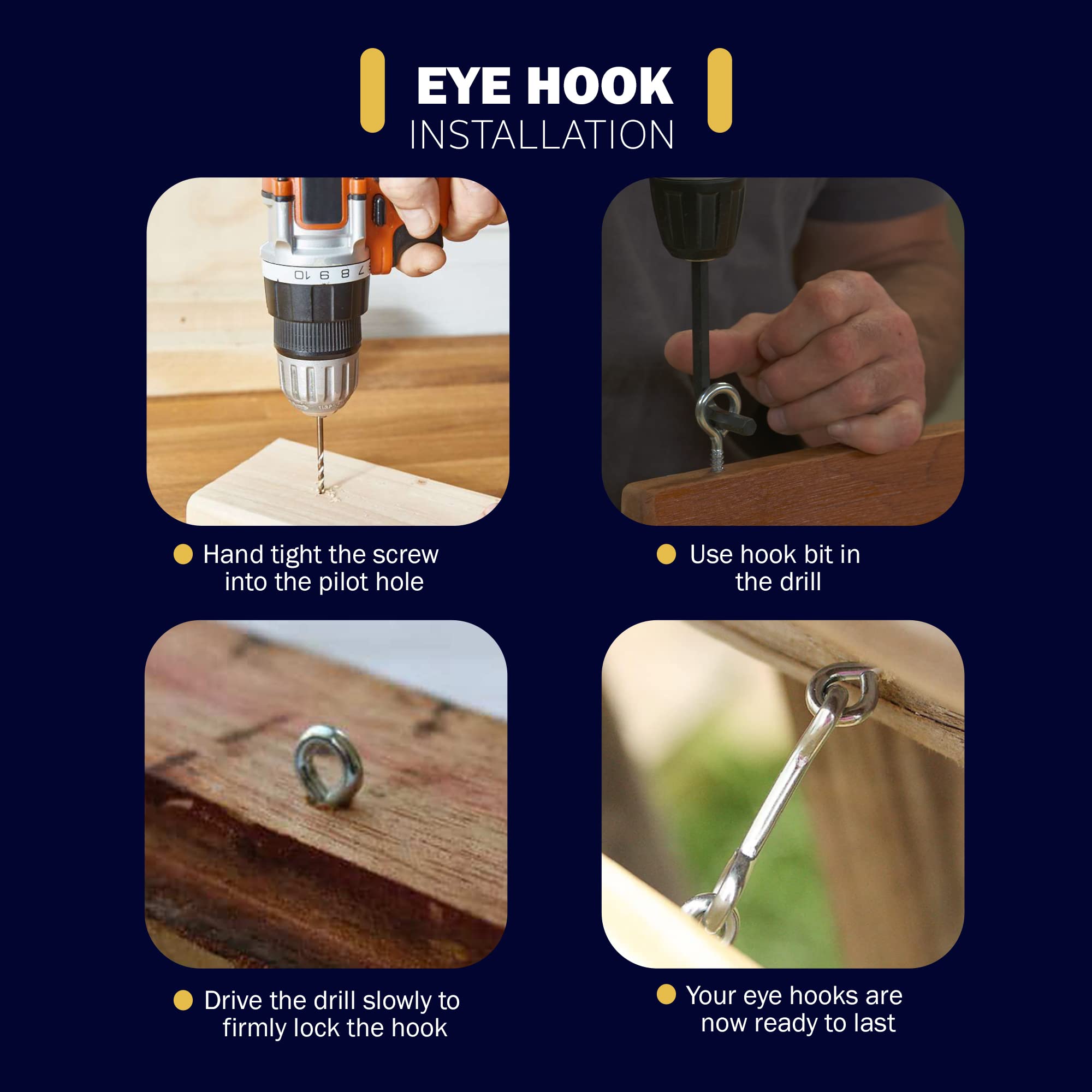 ADEES Pack of 10 Eye Hooks Screw 3.2 Inches for Load Lifting, Securing Cables, Chains & Ropes | Heavy Duty Eye Bolt for Indoor Outdoor Use | Self-Tapping Eye Screws Made to Last