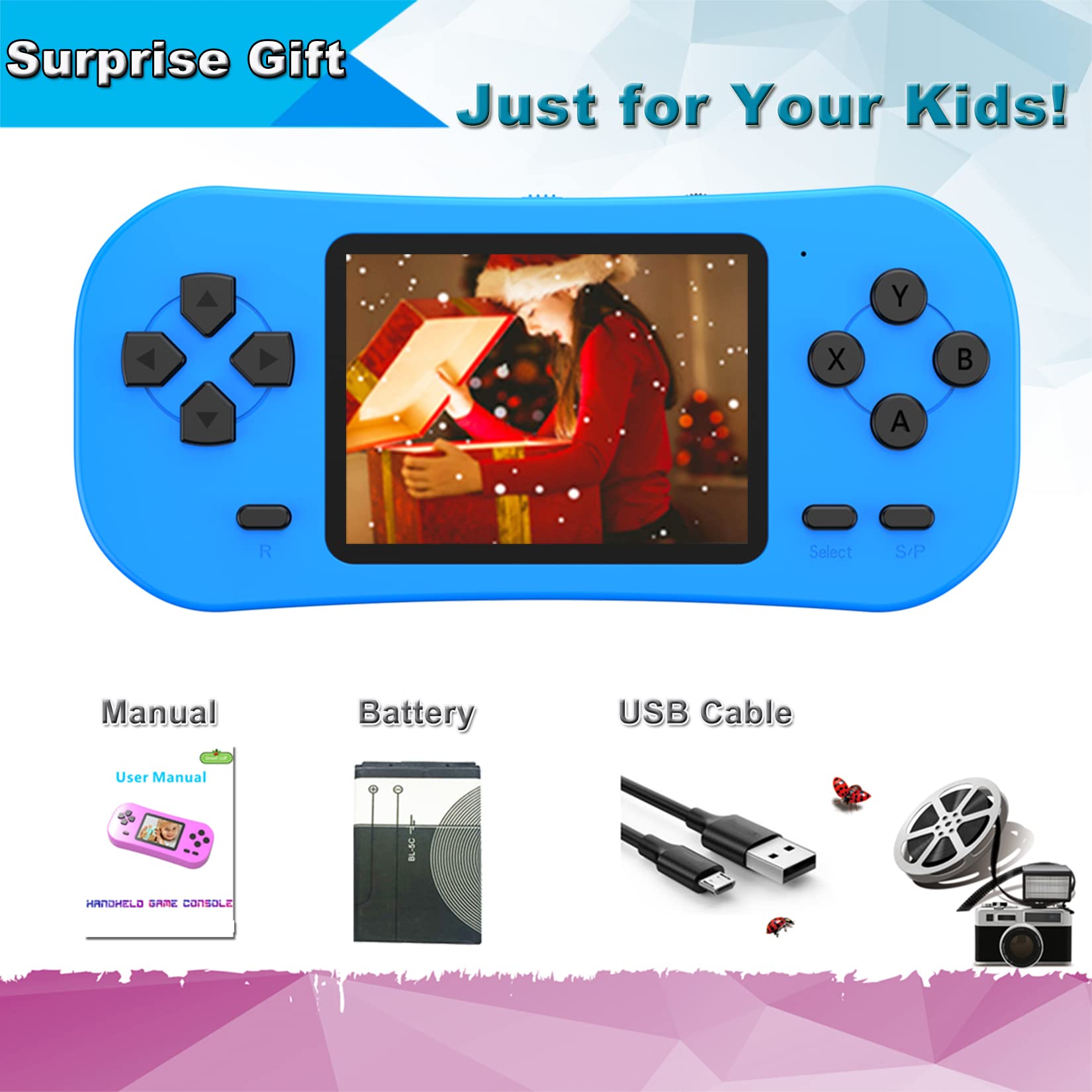 Beijue Retro Handheld Games for Kids Built in 218 Classic Old Style Electronic Game 2.5'' Screen 3.5MM Earphone Jack USB Rechargeable Portable Video Player Children Travel Holiday Entertain (Blue)