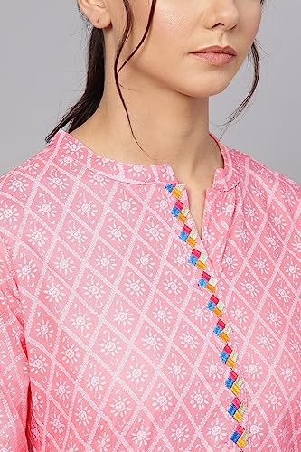 Chandrakala Women's Rayon Cotton,Printed kurti 3/4th Sleeve Straight Kurti Palazzo Set,X-Large,Pink (K227PIN4)