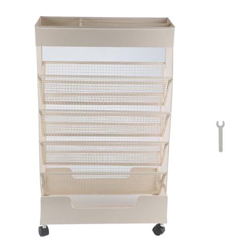 6 Tier Metal Movable Bookshelf, Large Capacity Metal Rolling Bookshelf Cart with Wheels, Rolling Organization Shelf Practical Rolling Utility Cart for Office Classroom