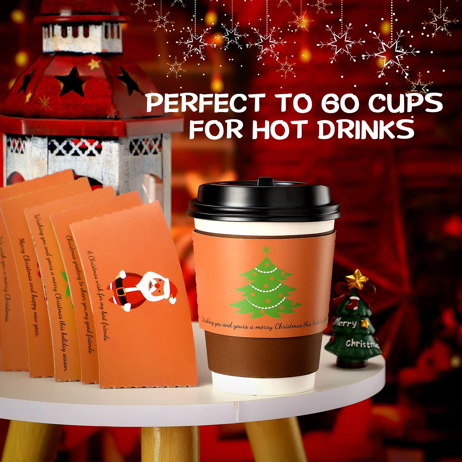 40 Pieces Christmas Coffee Cup Tea Cup Sleeves Christmas Kraft Disposable Cup Sleeves 5 Designs for Corrugated Cup Paper Jacket for Hot Chocolate Cocoa Cold Beverage