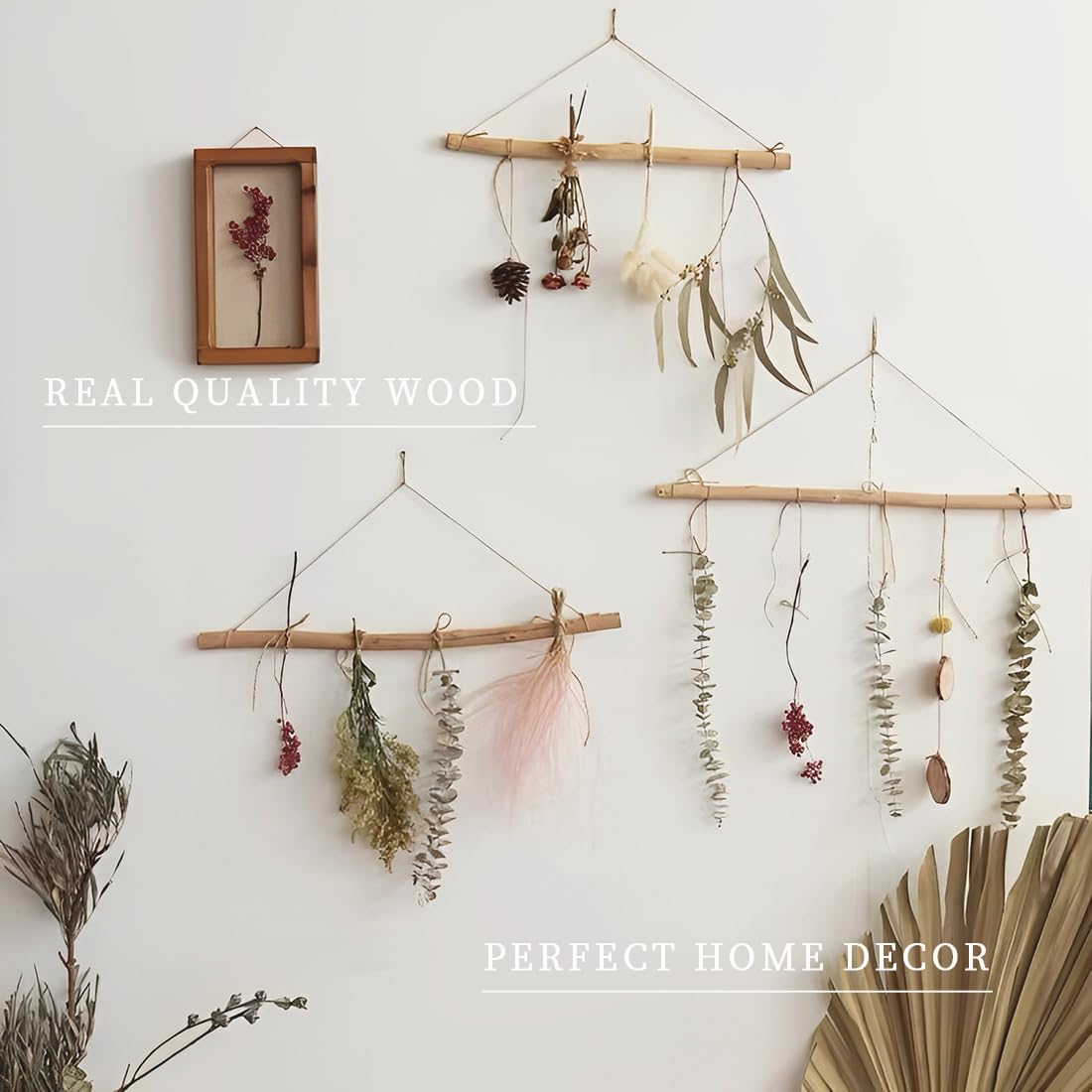 Logs for Decoration Natural Driftwood Decorative Branches Home Wall Hanging Decor Jewelry Organizers with 5 Hooks (15 Inch)