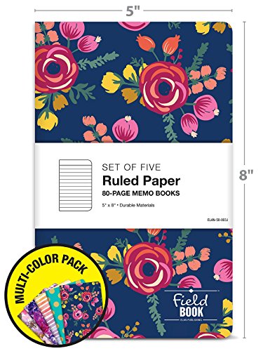 Elan Publishing Company Field Notebook / Journal - 5"x8" - Assorted Patterns - Lined Memo Book - Pack of 5