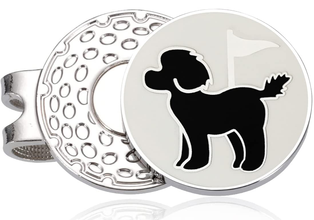 Adhere Golf Ball Markers Unique Double Side Enamel Logo with A Magnetic Hat Clips,a Good Gift for Dog Lover golfter (Cute Poodle White)